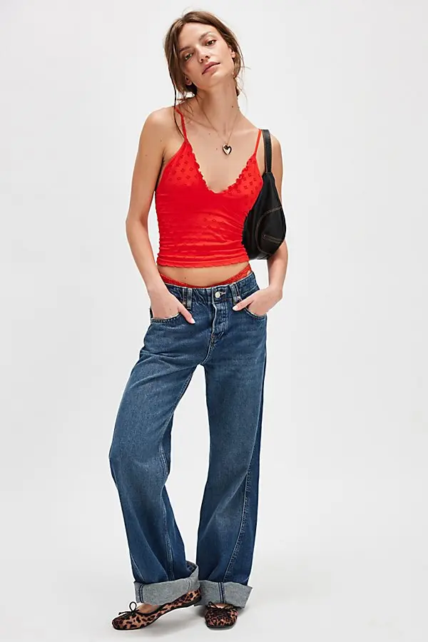 Free People Eyelet Seamless Triangle Cami - Fiery Red