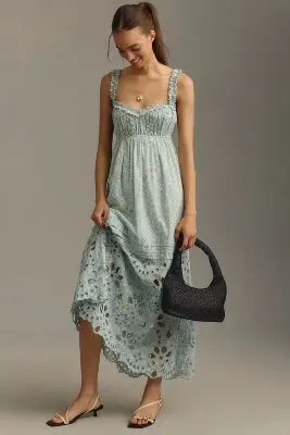 anthropologie blue and white maxi dress Anthropologie Maeve Somerset White Blue Floral A Line Tiered Maxi Dres   Brie
