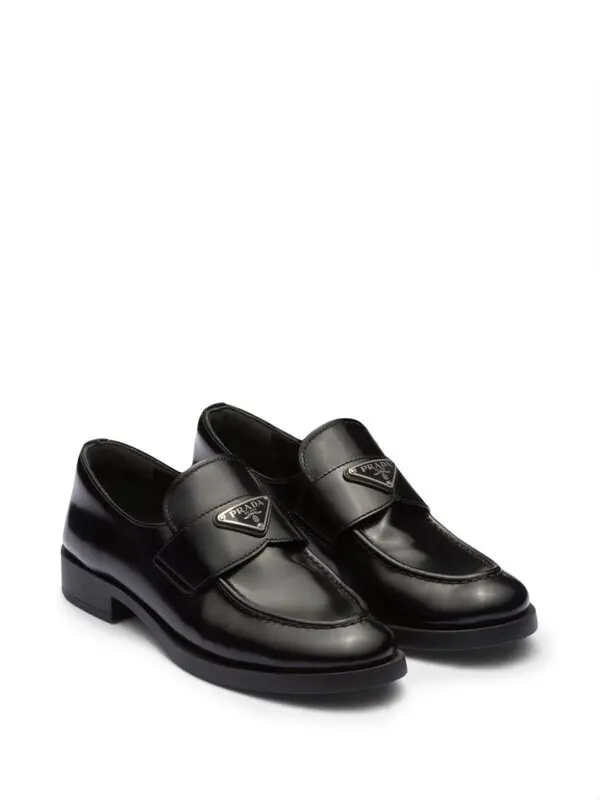 Prada Triangle Logo Leather Loafers