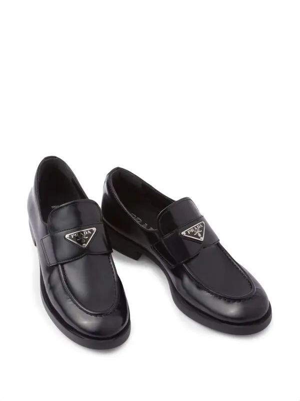 Prada Triangle Logo Leather Loafers