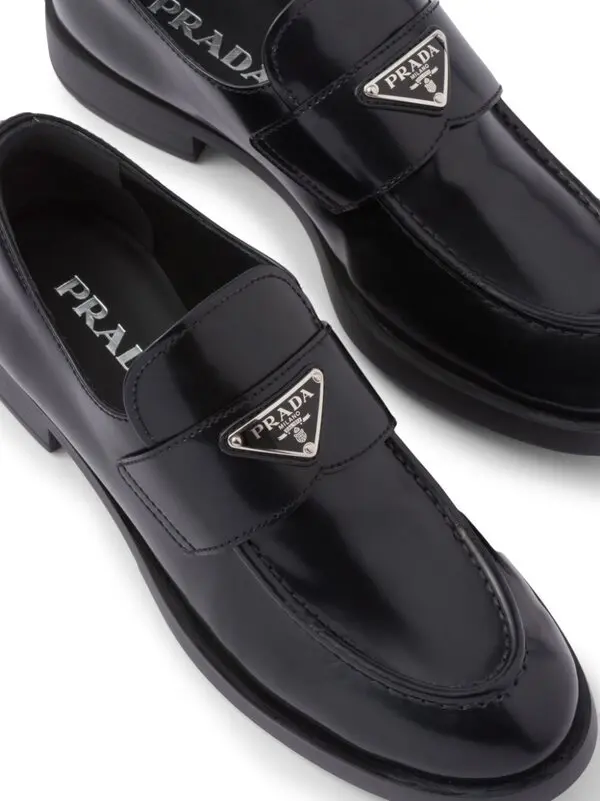 Prada Triangle Logo Leather Loafers