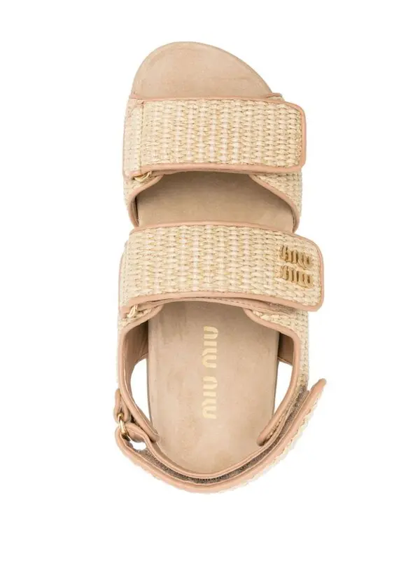 Miu Miu Neutral Raffia-effect Sandals