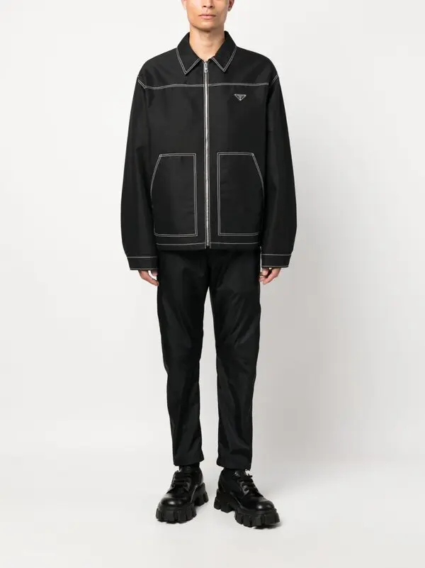Prada Contrast-Stitch Shirt Jacket - Black | Editorialist