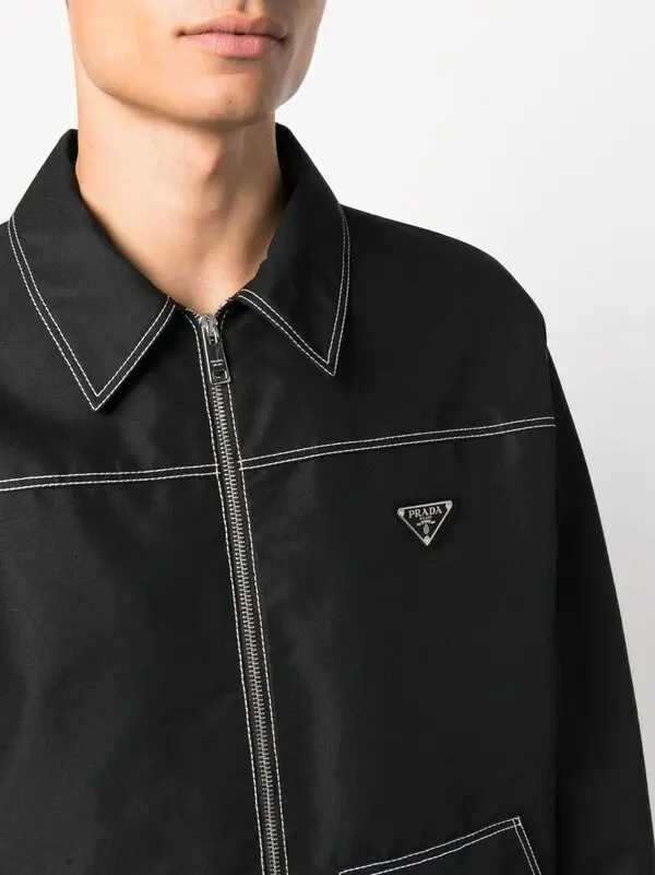 Prada Contrast-Stitch Shirt Jacket - Black | Editorialist