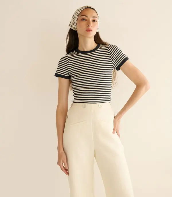 DÔEN Vivi Tee - Black Nantucket Stripe