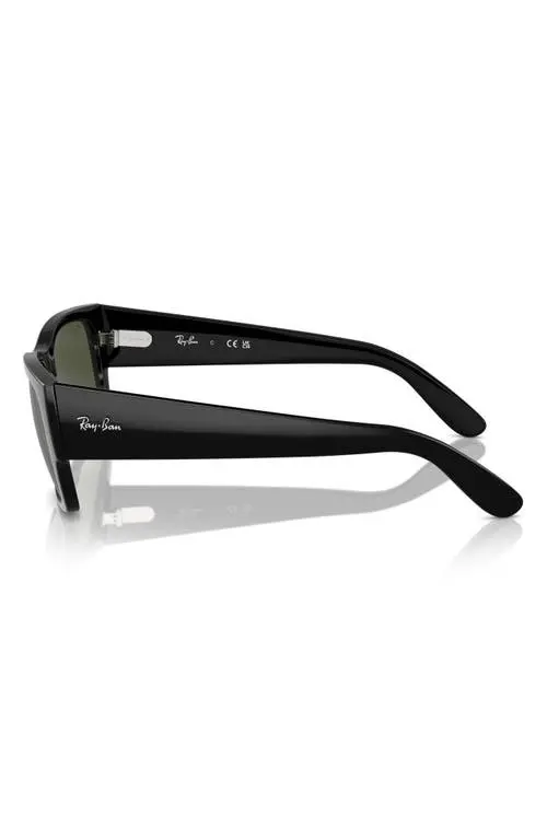 Ray-ban 56mm Polarized Rectangular Sunglasses - Black