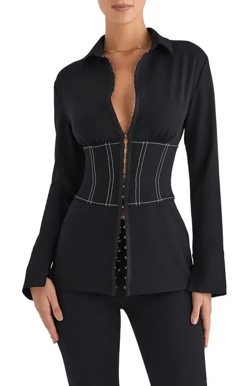 MISTRESS ROCKS Long Sleeve Corset Shirt - Black