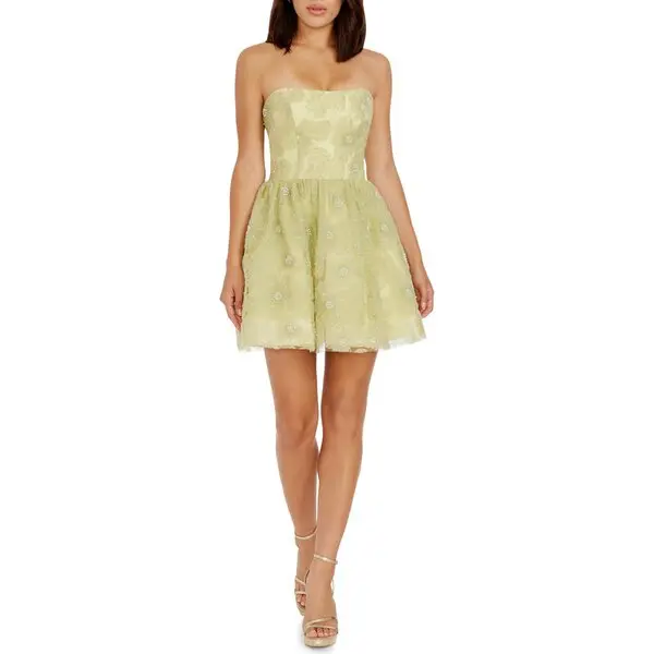 open lace back dress Marlina Strapless Jacquard Mini Dress Pink S