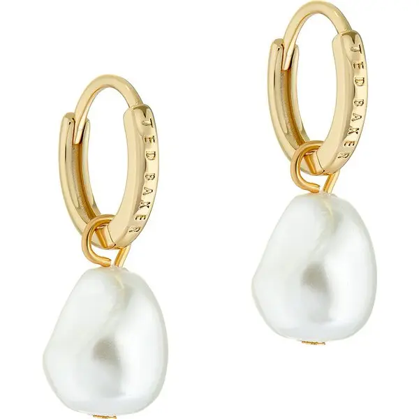 Ted Baker London Periaa Imitation Pearl Drop Huggie Hoop Earrings - Gold Tone/pearl