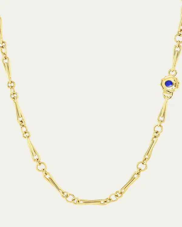 JENNIFER DEMORO 18k Barley Corn Chain Necklace With Lapis - Gold