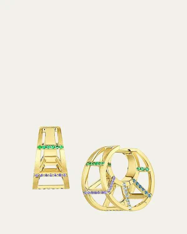 JENNIFER DEMORO 18k Multi-stone Caged Huggie Earrings - Gold