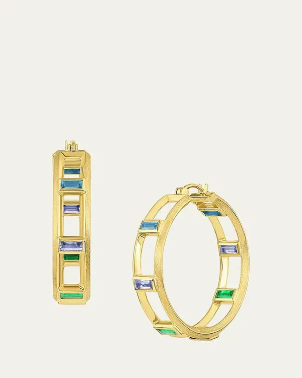 JENNIFER DEMORO Full Sundown Multi-stone 18k Hoop Earrings - Gold
