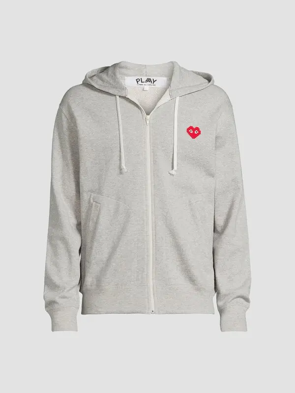 Play Comme Des Garcon Invader Heart Cotton Hoodie - Grey