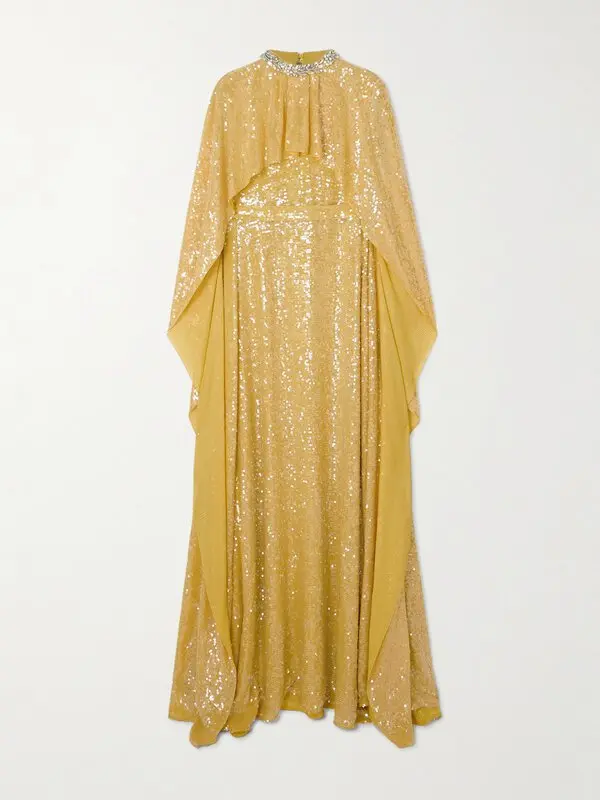 green emerald velvet dress Luxurious Various Rhinestones Gold Prom Formal Cape Dress
