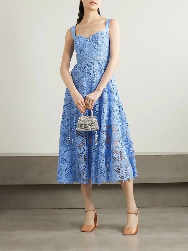 powder blue guipure lace midi dress Self-Portrait Guipure Lace Midi Dress In Blue - 50% Off