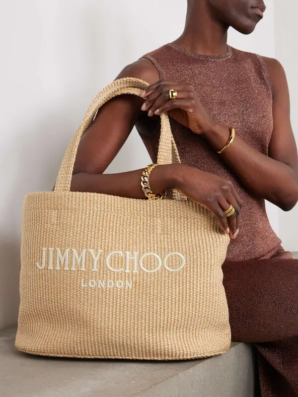 JIMMY CHOO Avenue Logo-embroidered Raffia Tote