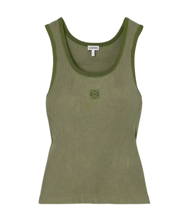 Loewe Embroidered Ribbed Tank - Green