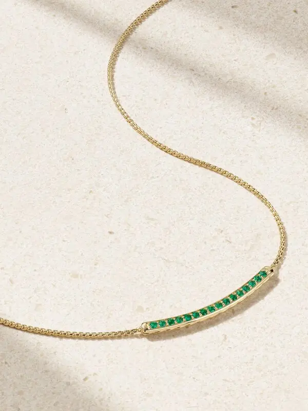 David Yurman Petite Pavé Emerald Pendant Necklace - Gold