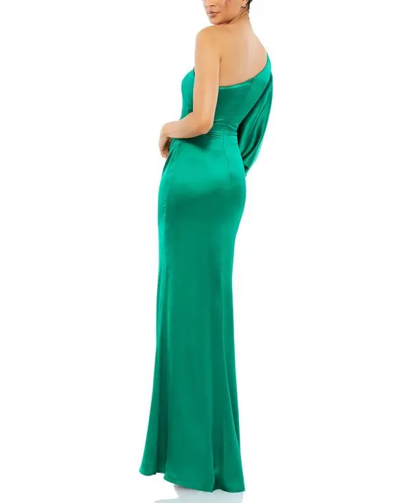 Mac Duggal Ieena Satin Gown With Puff Sleeve - Emerald