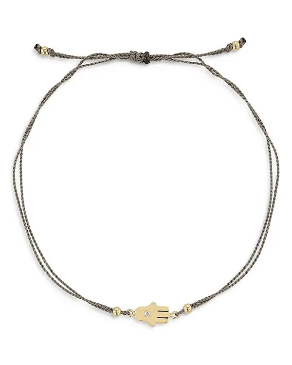 Zoe Chicco 14k Yellow Gold Diamond Hamsa Cord Bracelet - Gold/gray