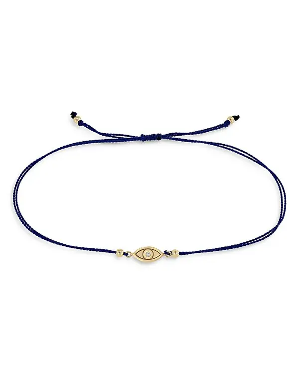 Zoe Chicco 14k Yellow Gold Midi Bitty Diamond Evil Eye Cord Bracelet - Gold/blue