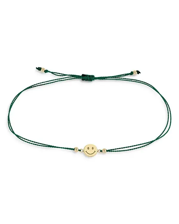 Zoe Chicco 14k Yellow Gold Smiley Face Cord Bracelet - Gold/green
