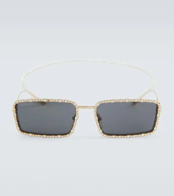 Gucci Embellished Rectangular Sunglasses - Gold