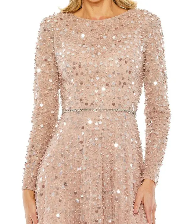 Mac Duggal Feather Detail Embellished Sequin Gown - Dusty Rose - 25% Off |  Editorialist