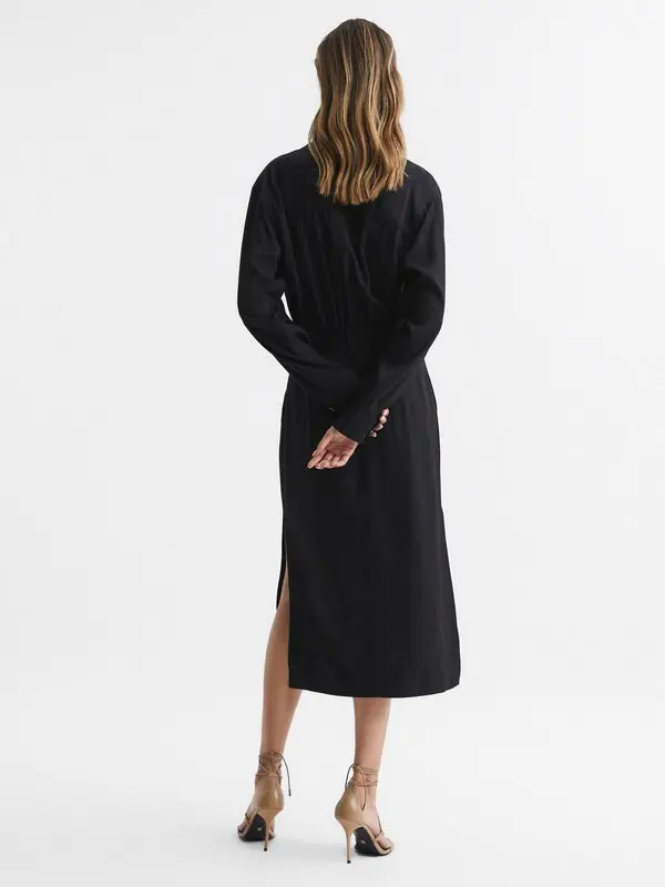 knee length dresses for ladies Yumi Black Floral Satin Pleated Midi Dress