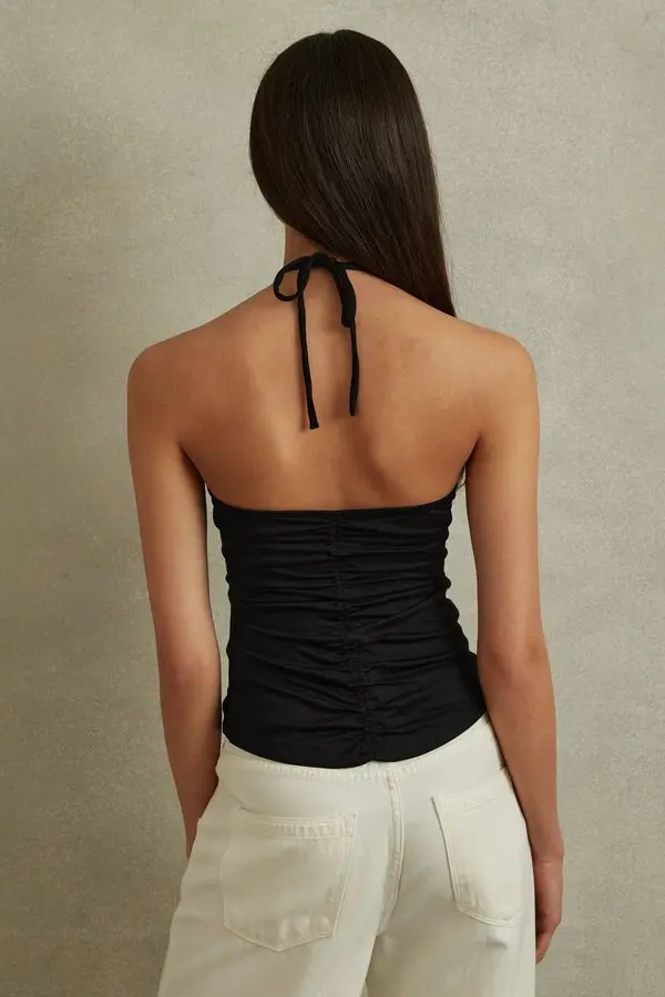 REISS Solare Ruched Halterneck Top