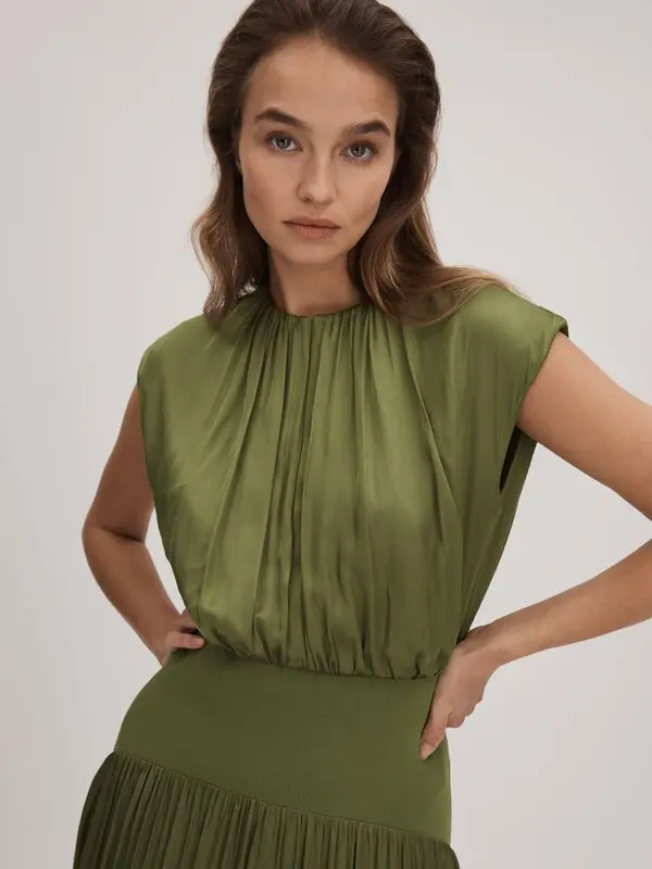 sachin and babi light blue dress Milly Helen Pleated Drop-Waist Midi Dress