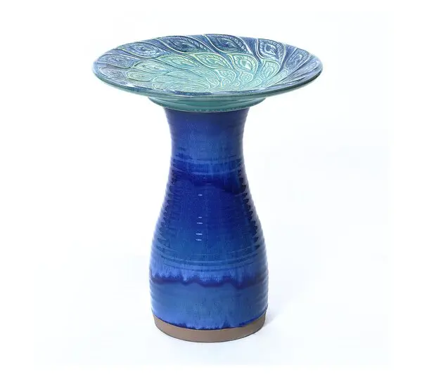 LUXEN HOME Luxenhome Blue Glazed Spiral Ceramic 20'h Birdb Ath - One-color