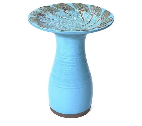 LUXEN HOME Luxenhome Powder Blue Vintage Ceramic 20'h Bird Bath - One-color