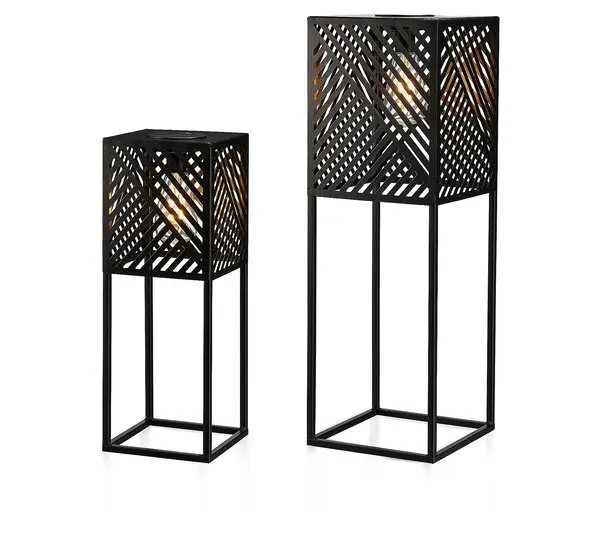 GLITZHOME Geometric Standing Solar Power Outdoo R Lanterns S/2 - One-color