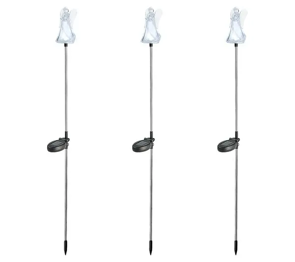 GLITZHOME 36' Solar Powered Angled Stake Lights S/3 - One-color
