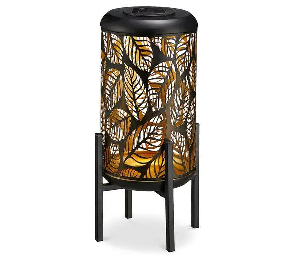 GLITZHOME 14.25 Cutout Leaves Solar Powered Outdoor Lantern - One-color
