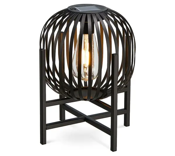 GLITZHOME 11.5' Metal Striped Solar Powered Out Door Lantern - One-color