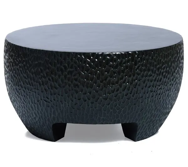 LUXEN HOME Luxenhome Mod Black Cement Round Outdoor Coffee Table - One-color