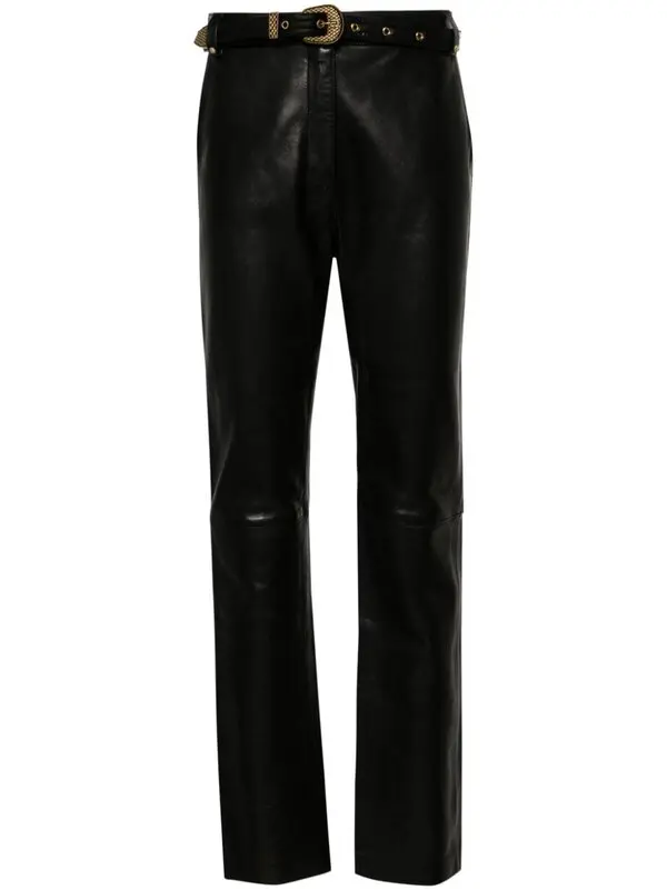 Balmain Belted High-rise Leather Trousers