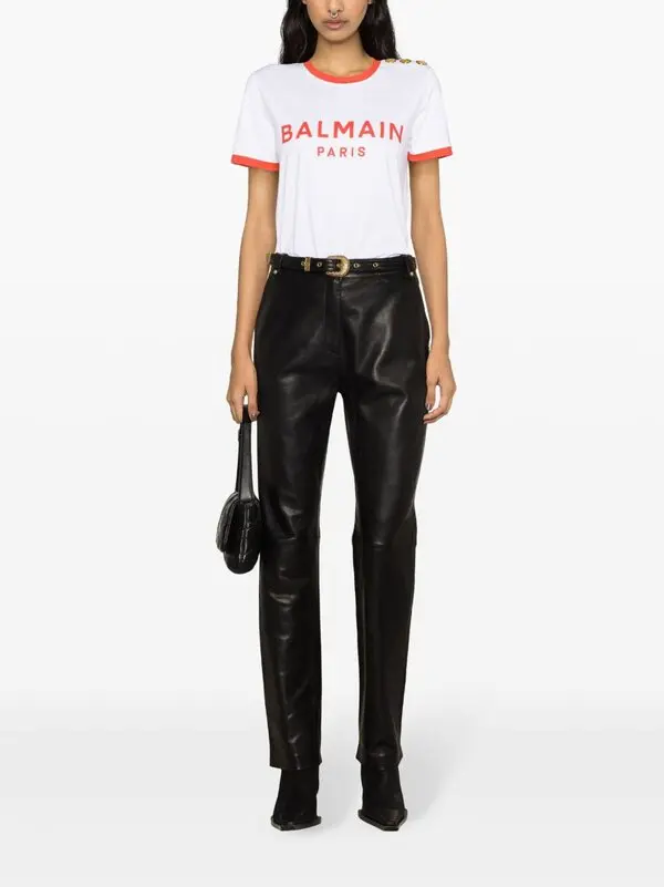 Balmain Belted High-rise Leather Trousers