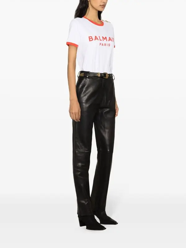 Balmain Belted High-rise Leather Trousers