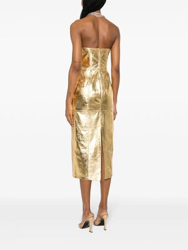 Blumarine Strapless Leather Midi Dress In Gold - 62% Off | Editorialist