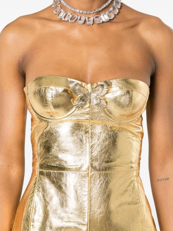Blumarine Strapless Leather Midi Dress In Gold - 62% Off | Editorialist