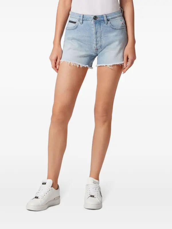 Philipp Plein Logo Appliqué Denim Mini Shorts