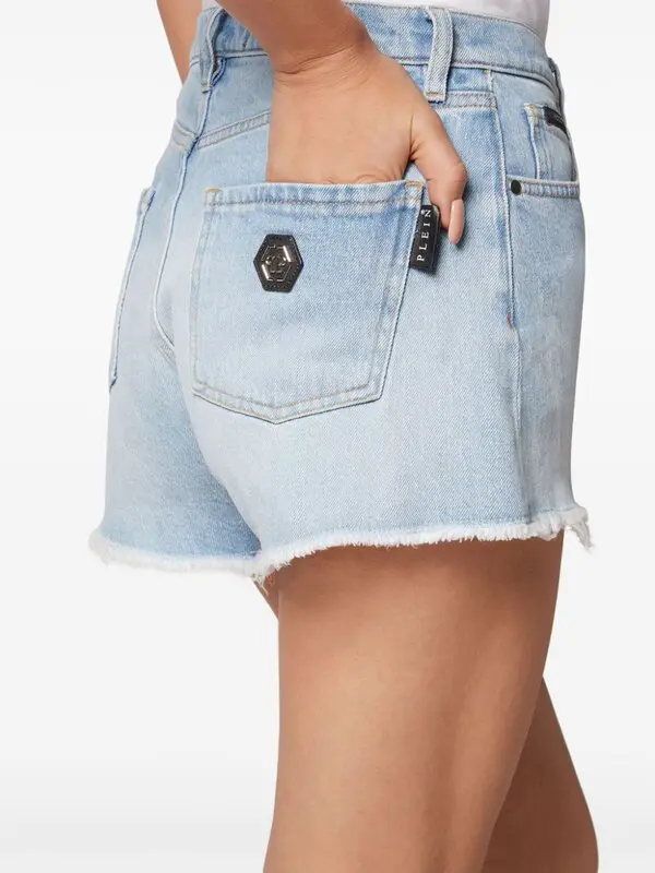 Philipp Plein Logo Appliqué Denim Mini Shorts