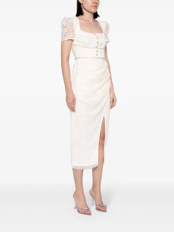 knee length dresses for ladies Self-Portrait - White Linen Lace Insert Midi Dress main image 1