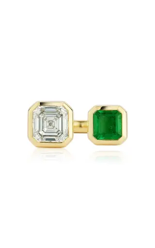 JEMMA WYNNE 18k Yellow Gold Prive Luxe Emerald And Diamond Asscher Ring