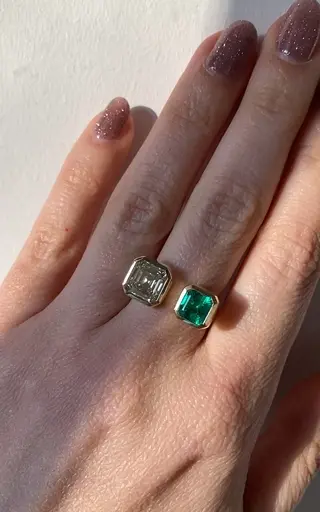 JEMMA WYNNE 18k Yellow Gold Prive Luxe Emerald And Diamond Asscher Ring