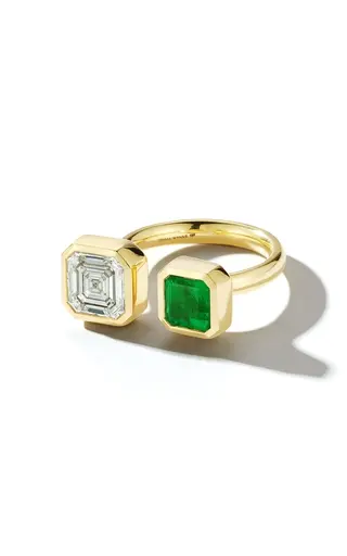 JEMMA WYNNE 18k Yellow Gold Prive Luxe Emerald And Diamond Asscher Ring