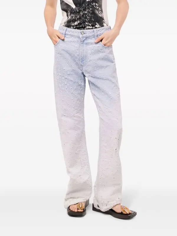 Rabanne Distressed Ombré Straight-leg Jeans - Blue